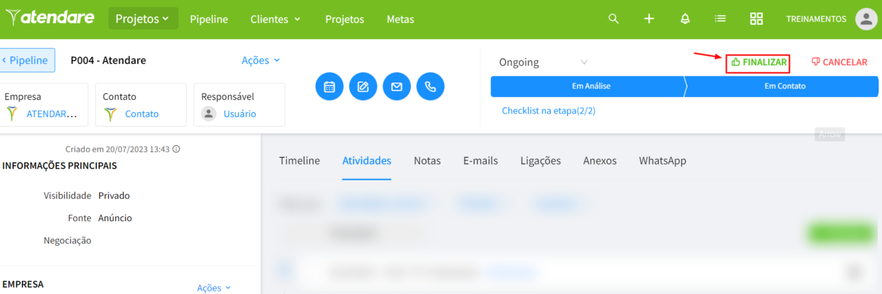 Como marcar um projeto como finalizado? - Atendare Help Center