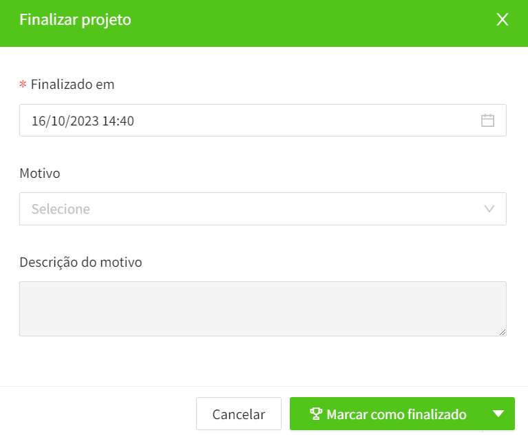 Como marcar um projeto como finalizado? - Atendare Help Center